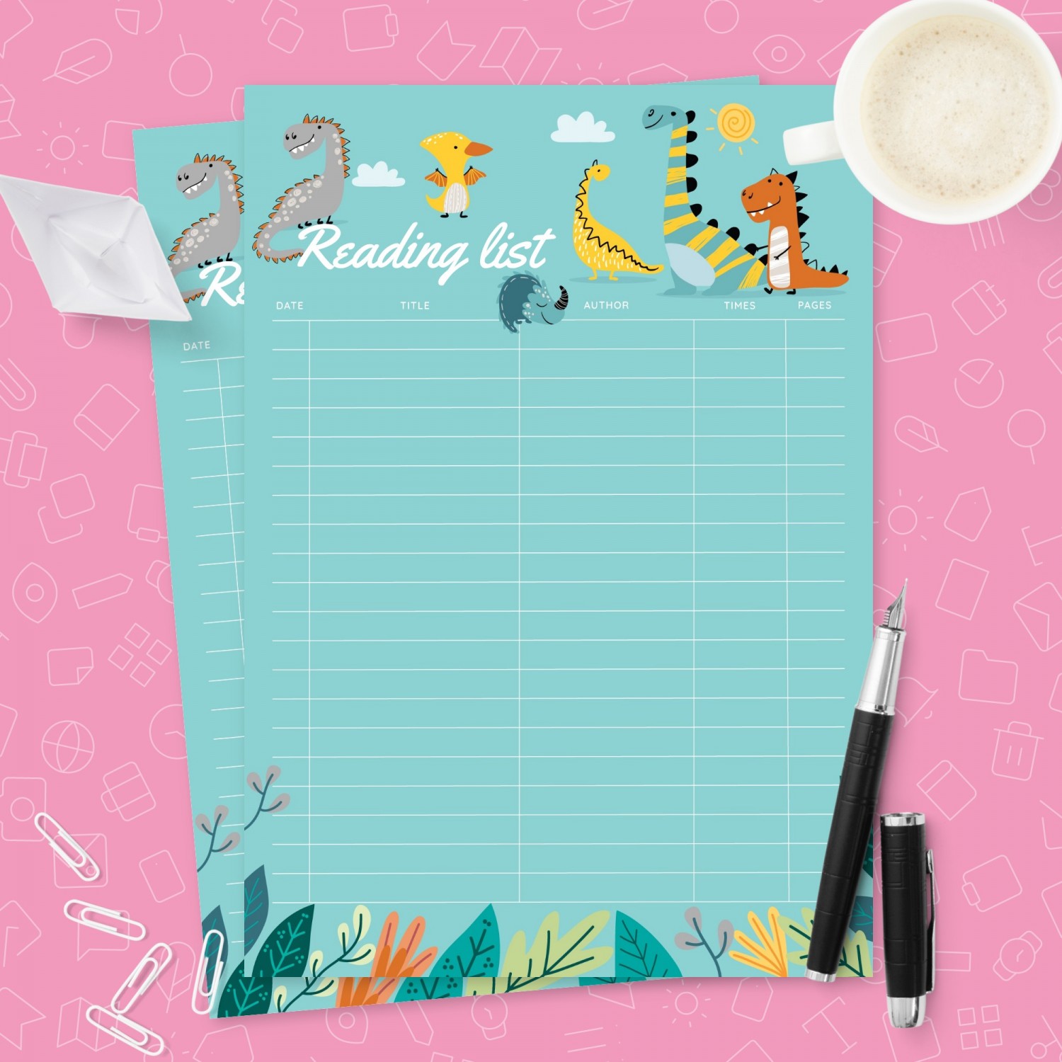 Reading List Template (Dinosaurs Design) Template - Printable PDF