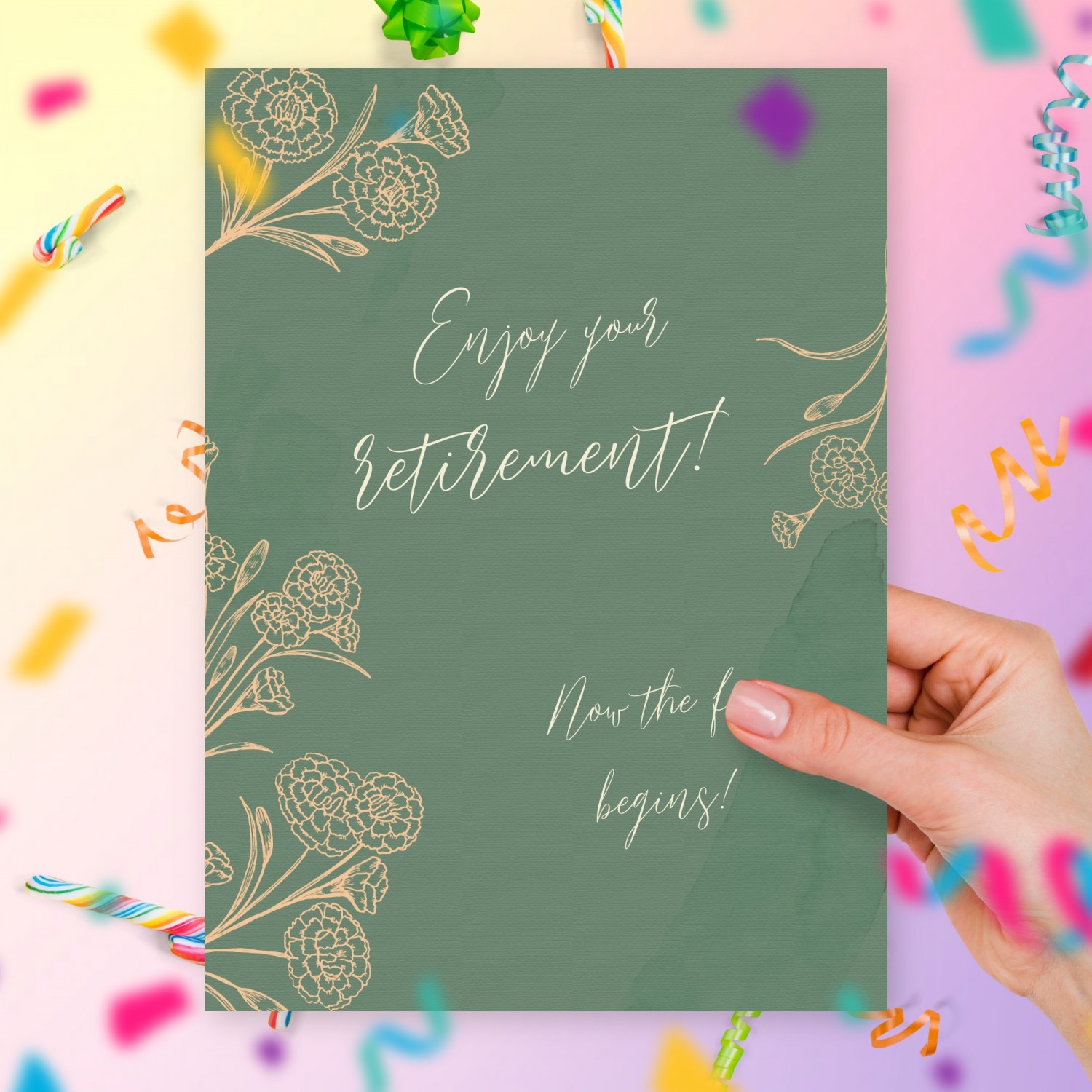 Retro Style Green Retirement Card Template Editable Online