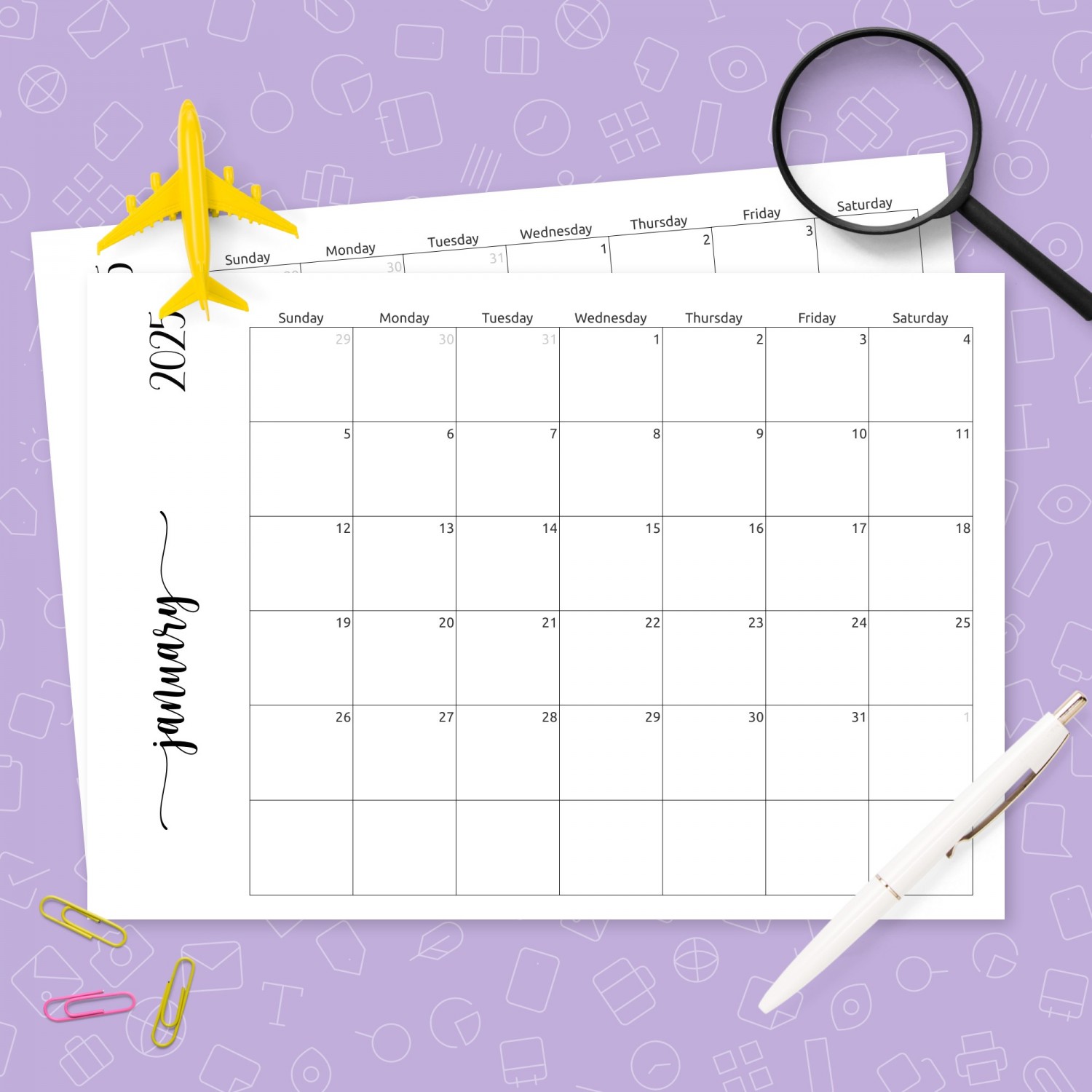 Simple Monthly Calendar Horizontal Template - Printable PDF