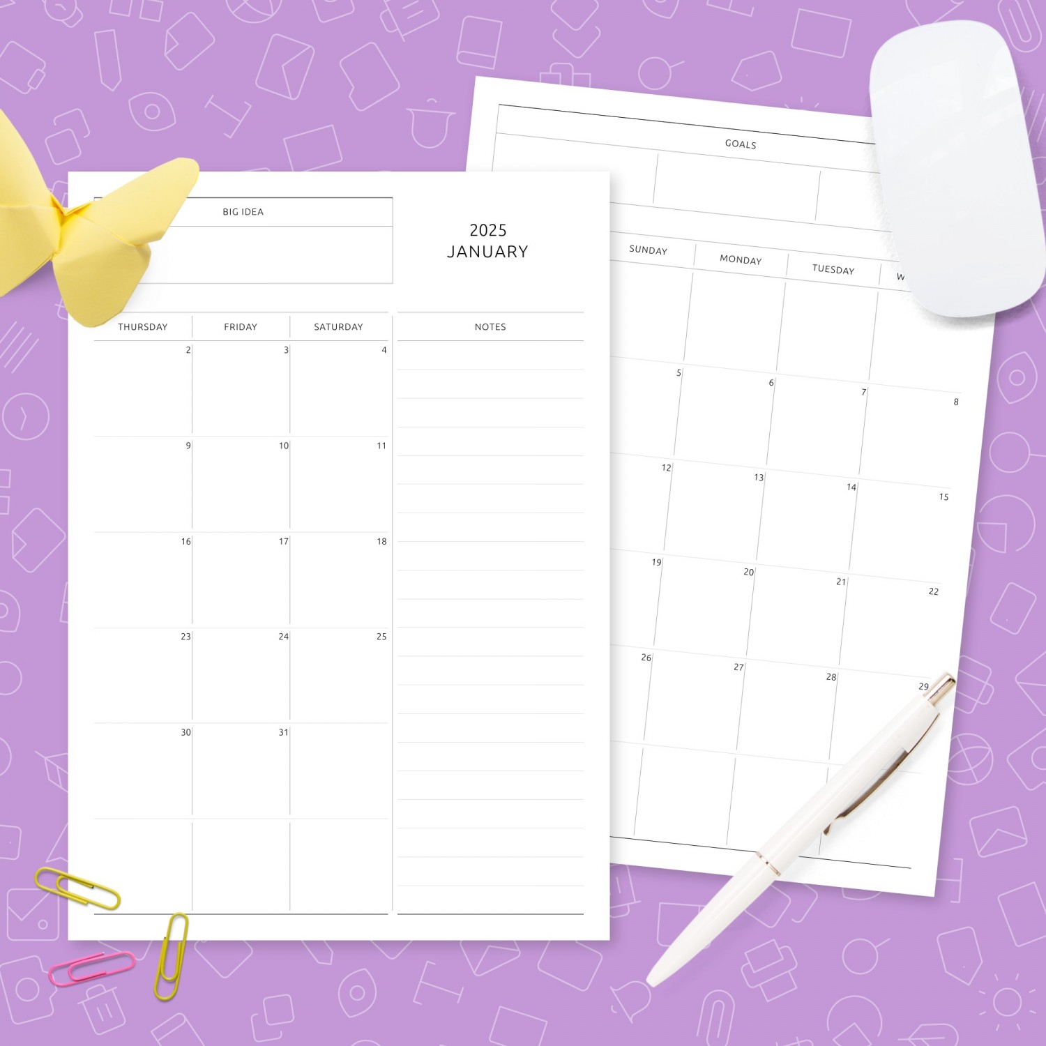 Simple Monthly Calendar with Notes, To-Do, Goals, Ideas Template ...
