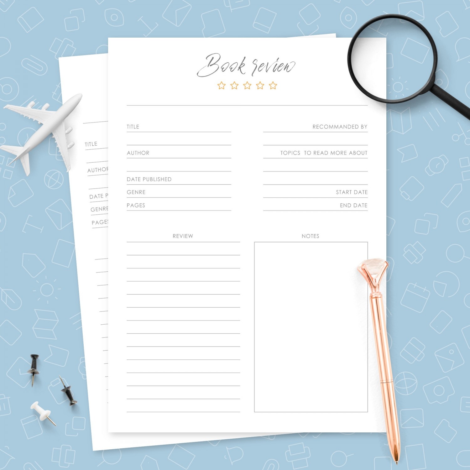 Simple Reading Log Template with Rating Stars Template - Printable PDF