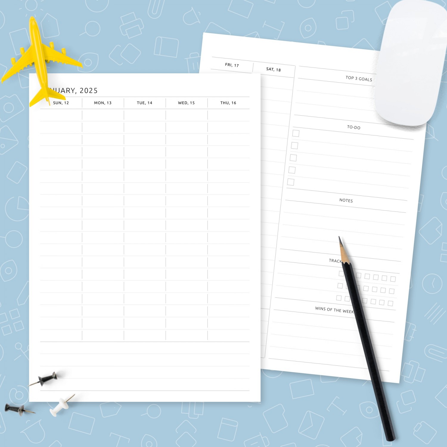 Simple Weekly Planner with Notes, To-Do, Goals, Wins Template Template ...
