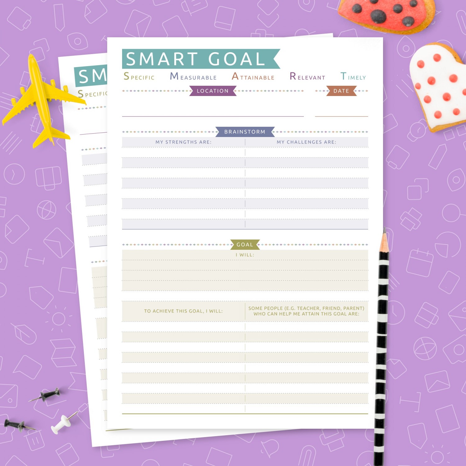 Smart Goal Planner - Colored Design Template - Printable PDF