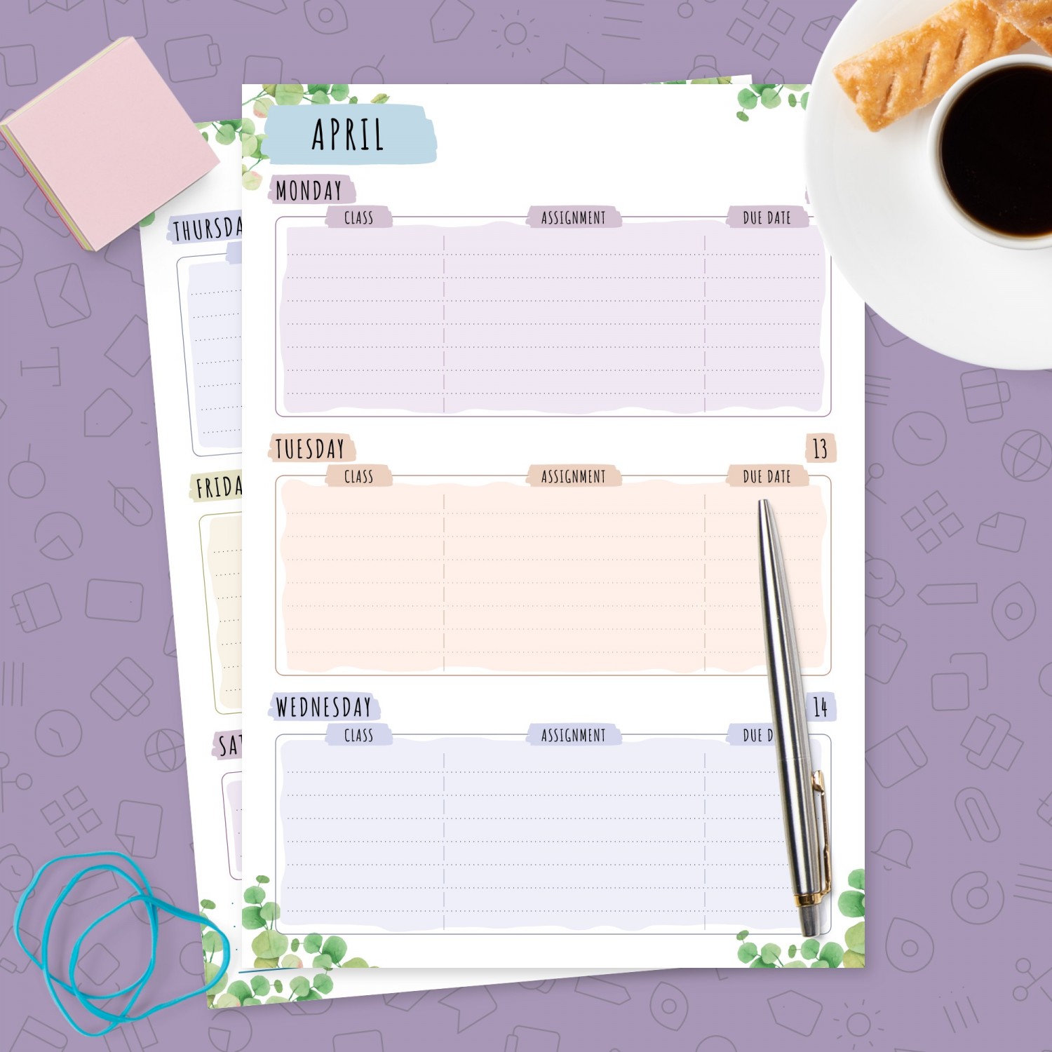 Student Weekly Schedule Template (Floral) - Download Printable PDF