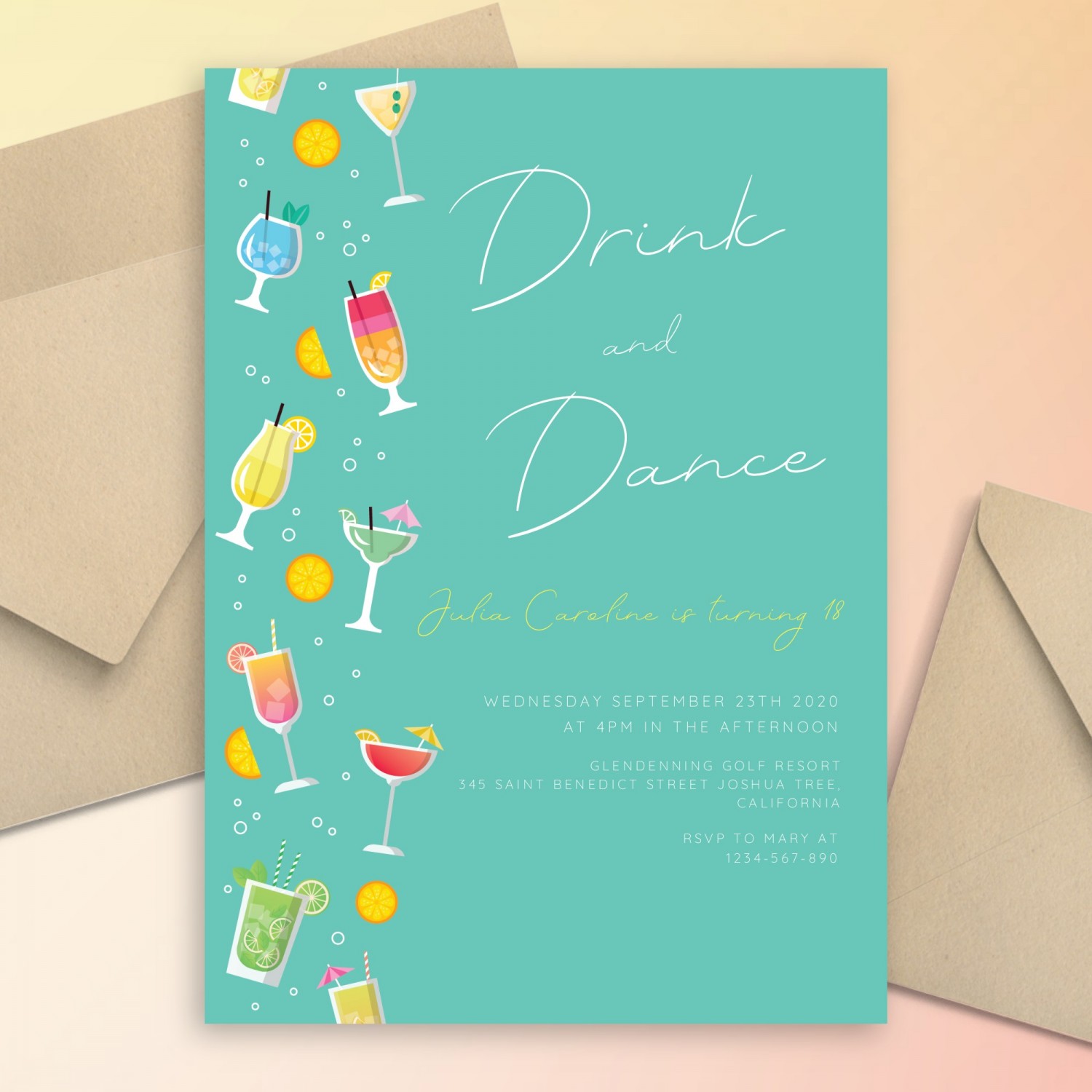 Summer Cocktails Dance Pool Party Invitation Template Online Maker