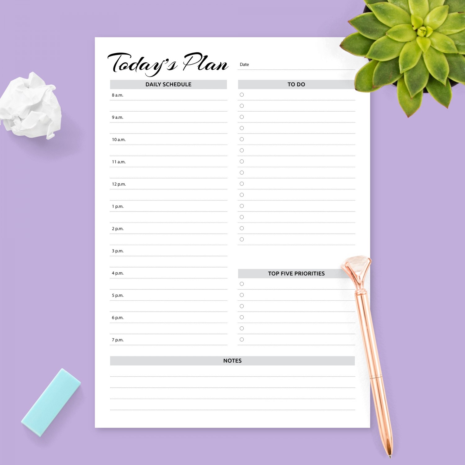 Today's Plan and To-Do list AM/PM Format Template - Download Printable PDF