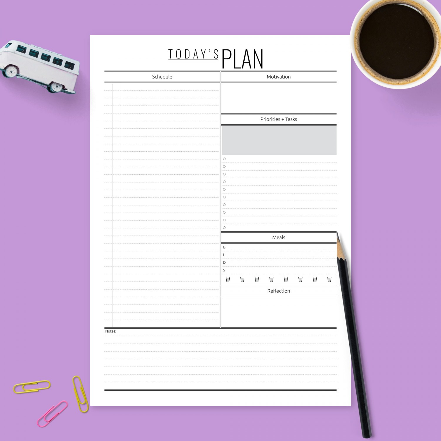 Today's Plan and Motivation Template - Printable PDF