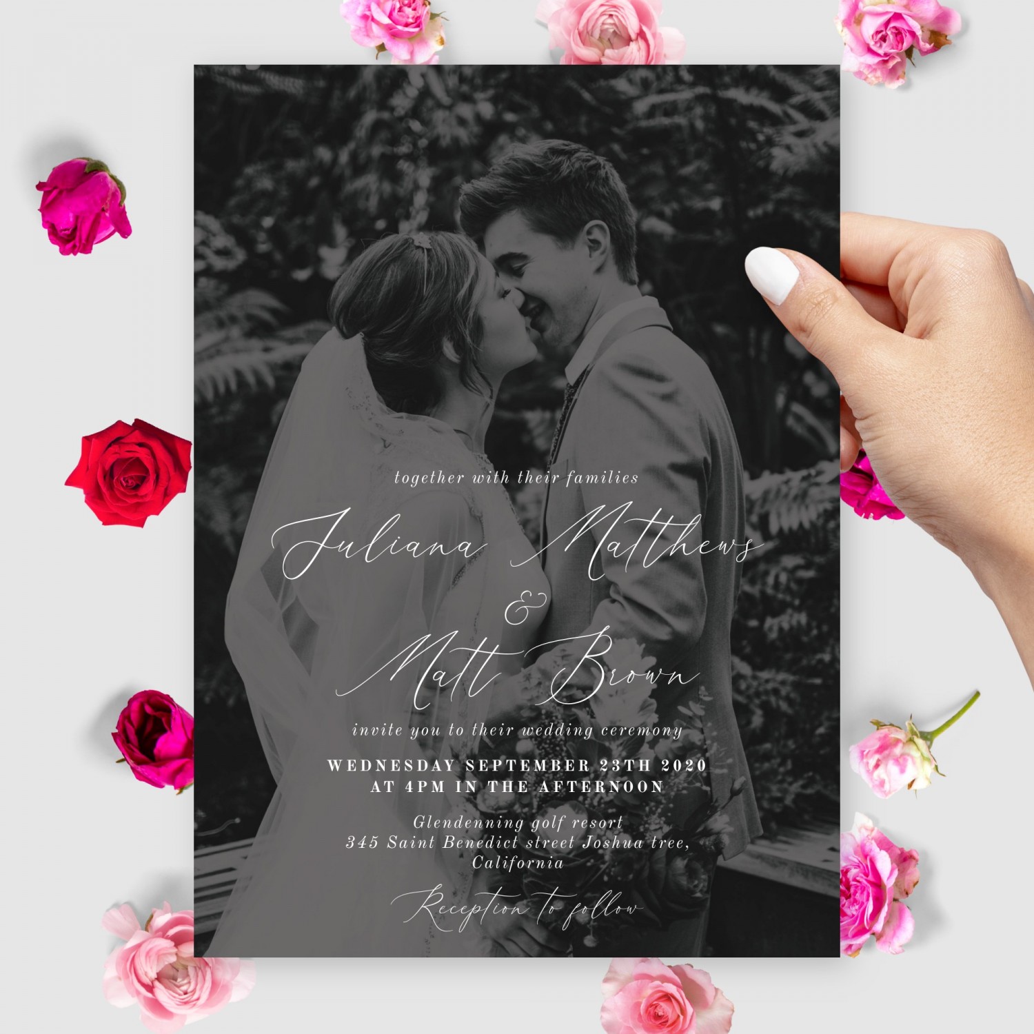 Wedding Invitation Card With Monochrome Photo Template Online Maker