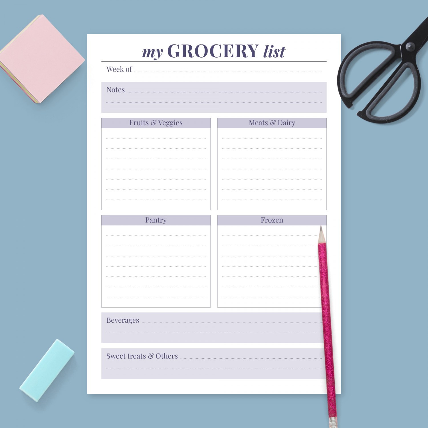 Weekly Food Shopping List Template - Printable PDF