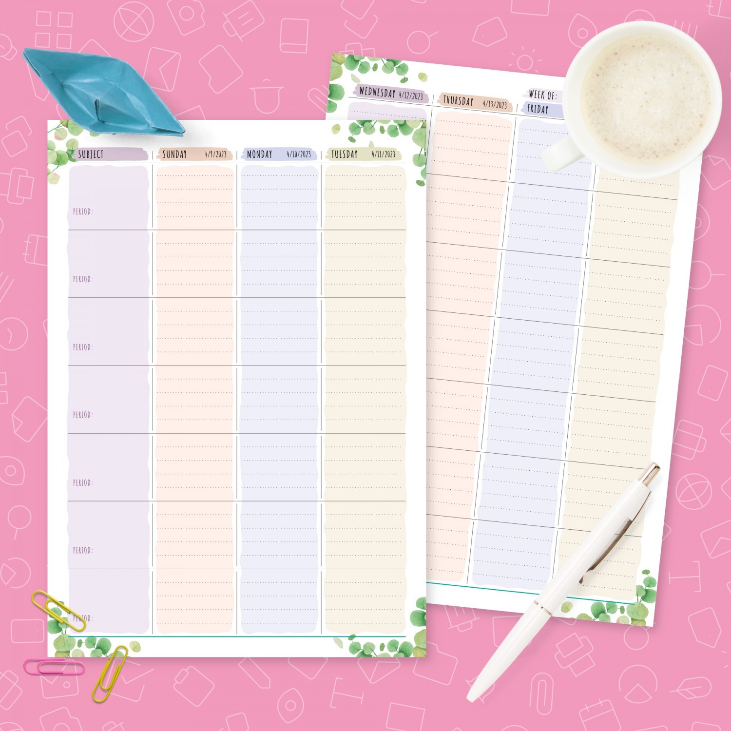 Weekly Lesson Plan Template (Floral) Template - Printable PDF