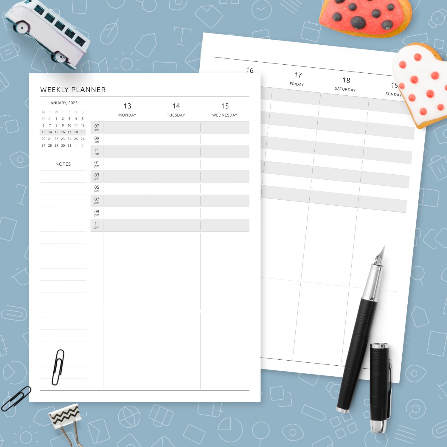 Weekly Planner Template with Notes Template - Printable PDF