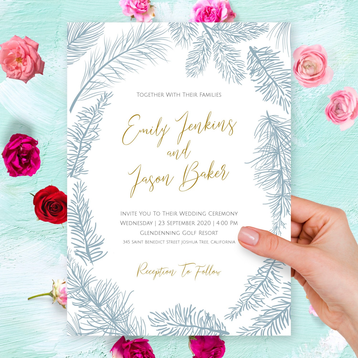 Winter Pine Branches Wedding Invitation Template Online Maker