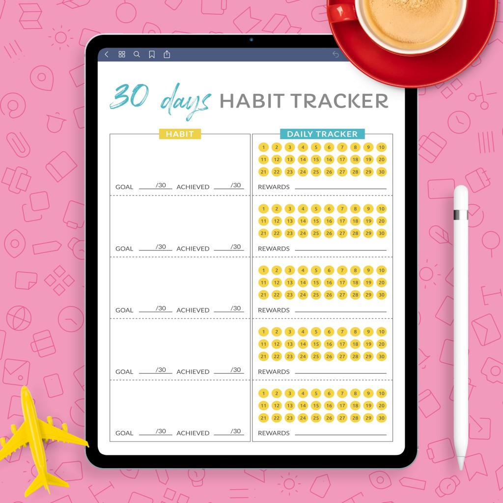 30 Days Goal Habit Tracker Template Template - Printable PDF
