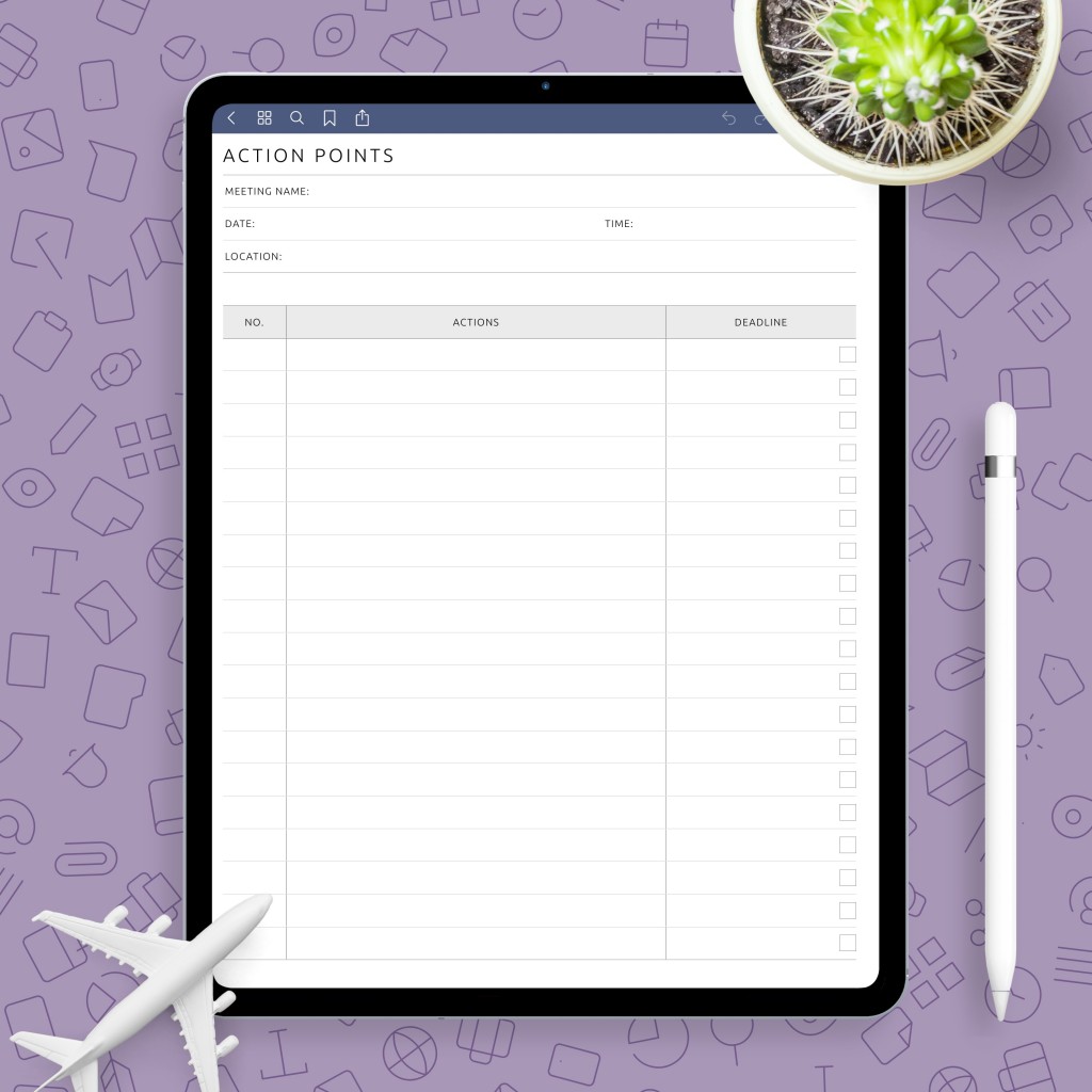 Action Points Meeting Template Template - Printable PDF