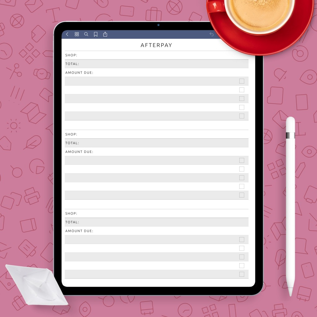 Afterpay Tracker Template Template - Printable PDF