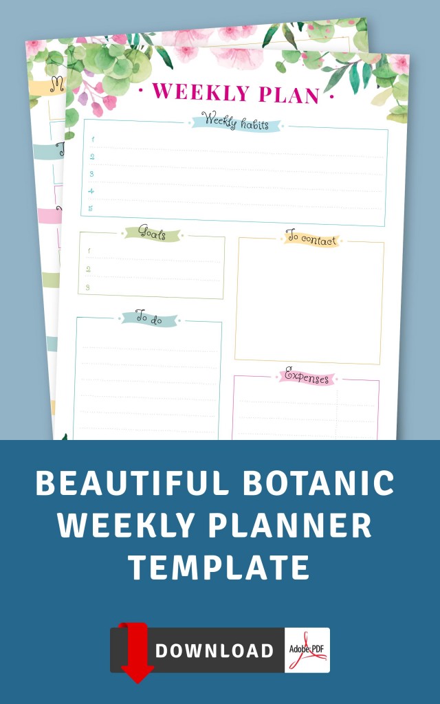 Beautiful Botanic Weekly Planner Template - Printable PDF