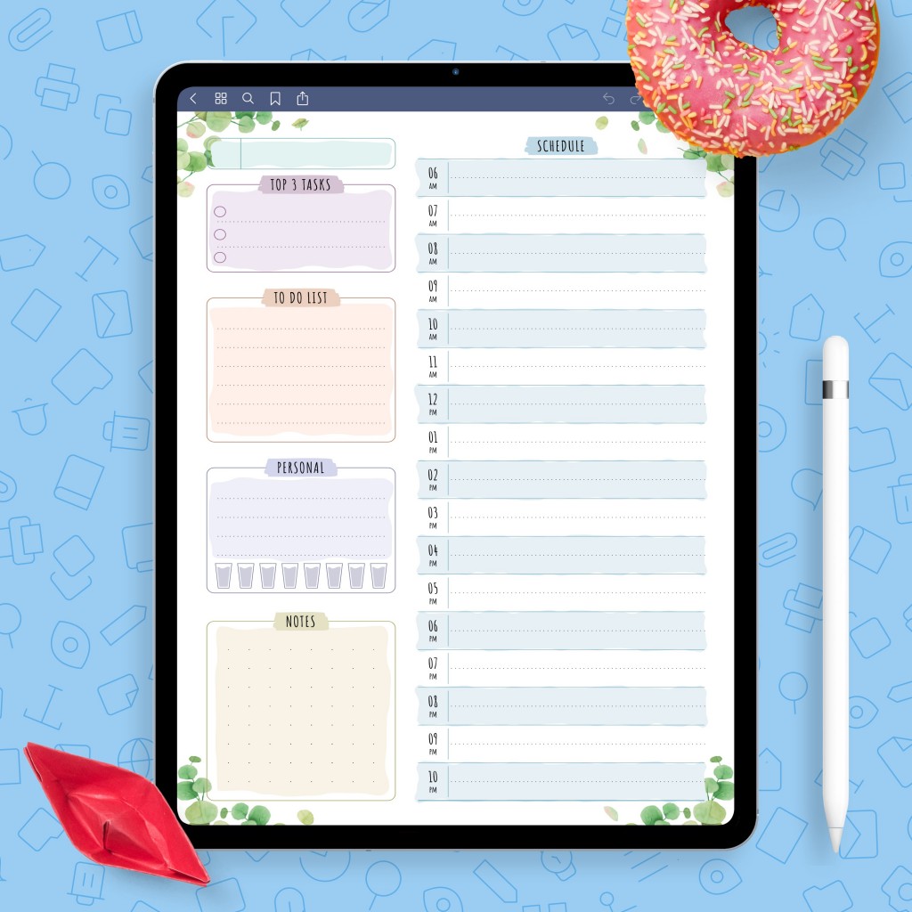 Botanical Daily Planner Undated Template - Printable PDF