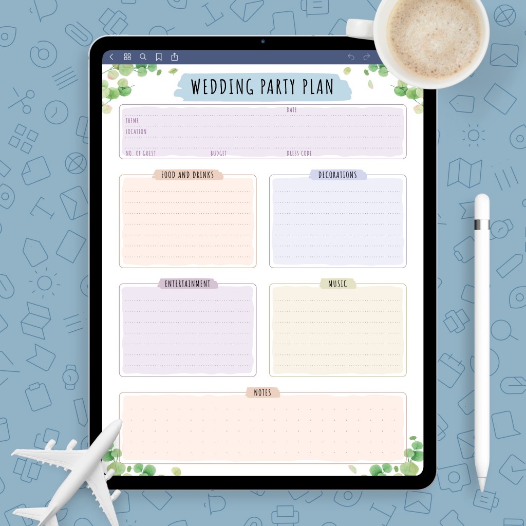 Botanical Wedding Party Plan Template Template - Printable PDF