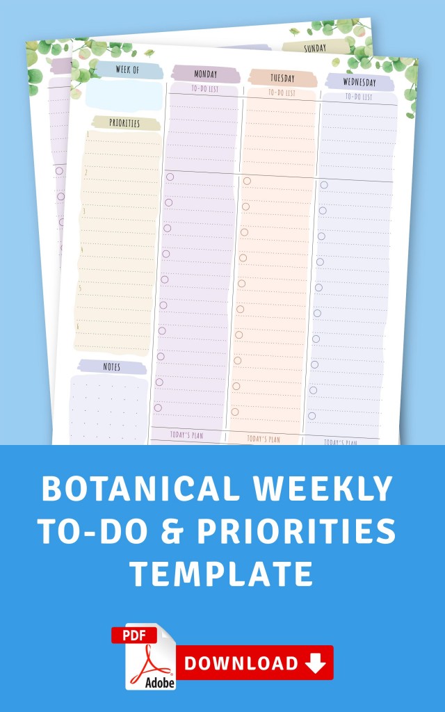 Botanical Weekly To-Do & Priorities Template - Printable PDF