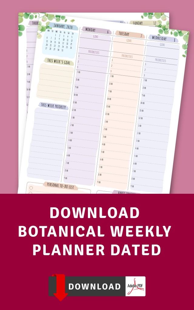 Botanical Weekly Planner Dated Template - Printable PDF
