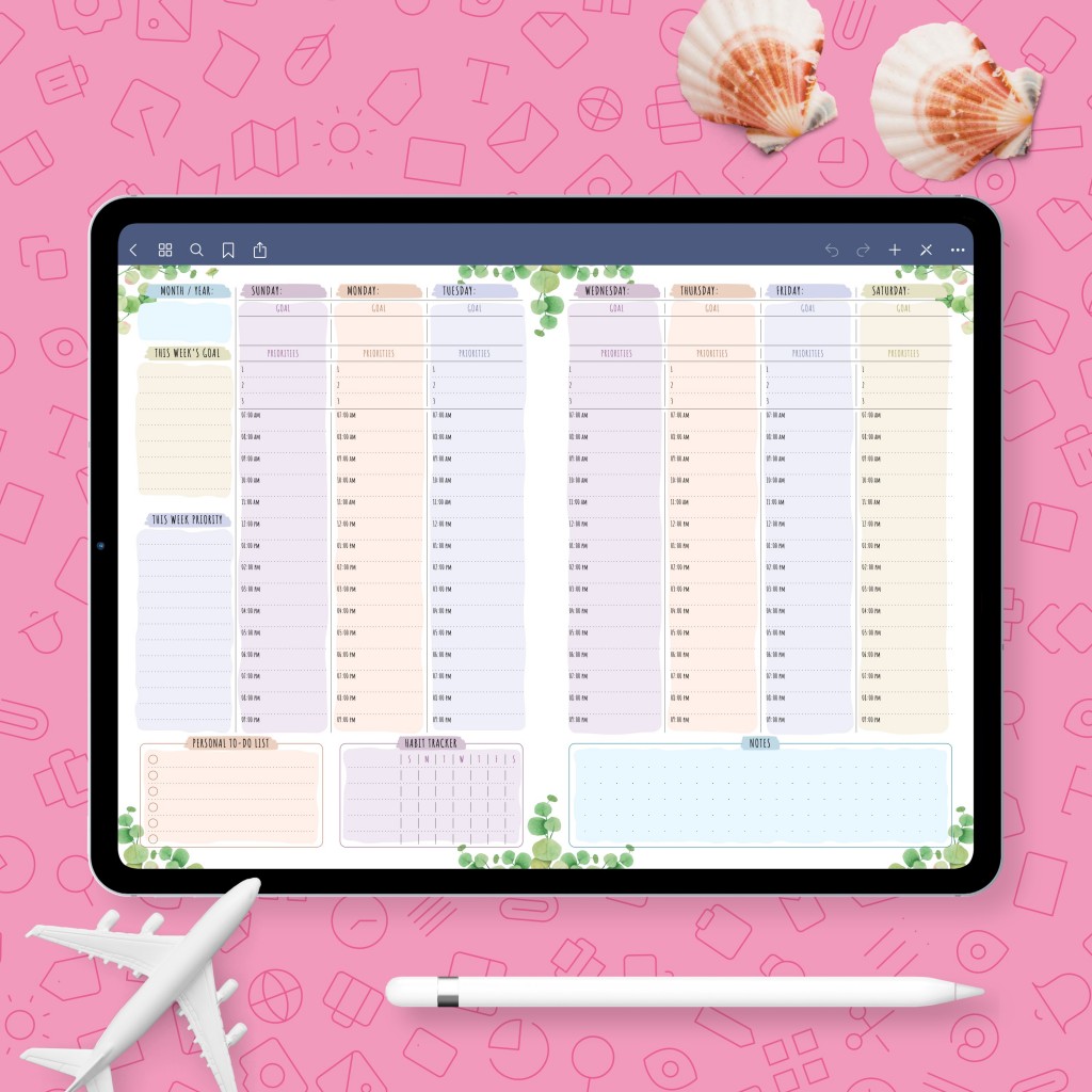 Botanical Weekly Planner Undated Template - Printable PDF