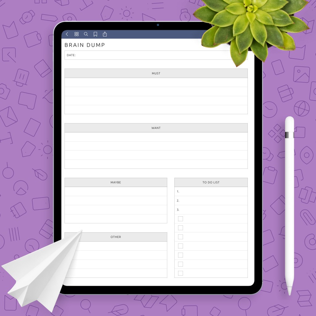 Brain Dump Template Template - Printable PDF