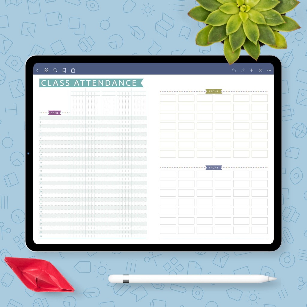 Class Attendance & Seating Chart Template (Casual) Template - Printable PDF