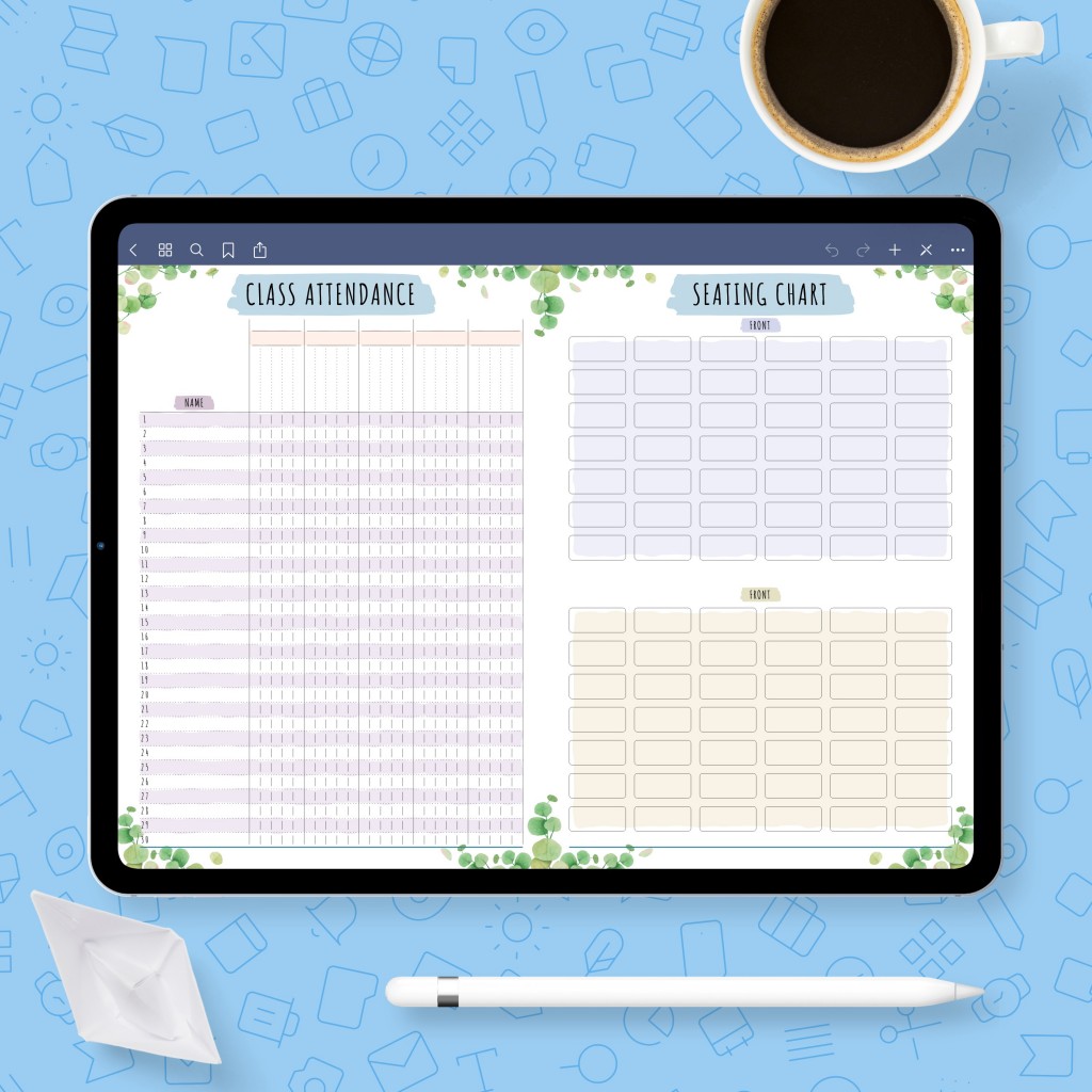 Class Attendance & Seating Chart Template (Floral) Template - Printable PDF