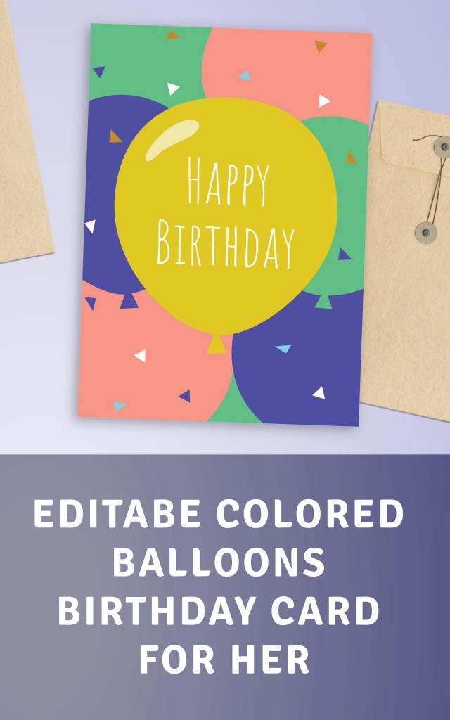 Colored Balloons Birthday Card For Her Template Editable Online