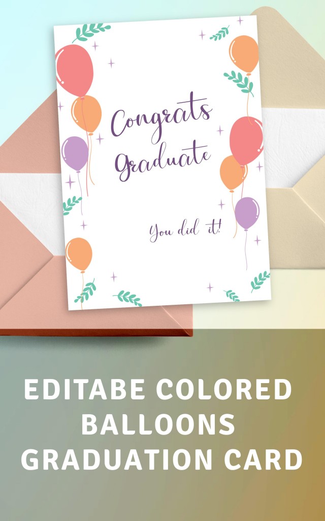 Colored Balloons Graduation Card Template Editable Online