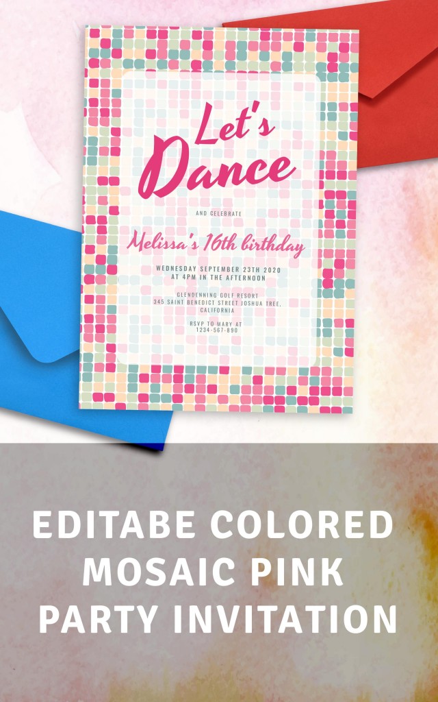 Colored Mosaic Pink Party Invitation Template Online Maker