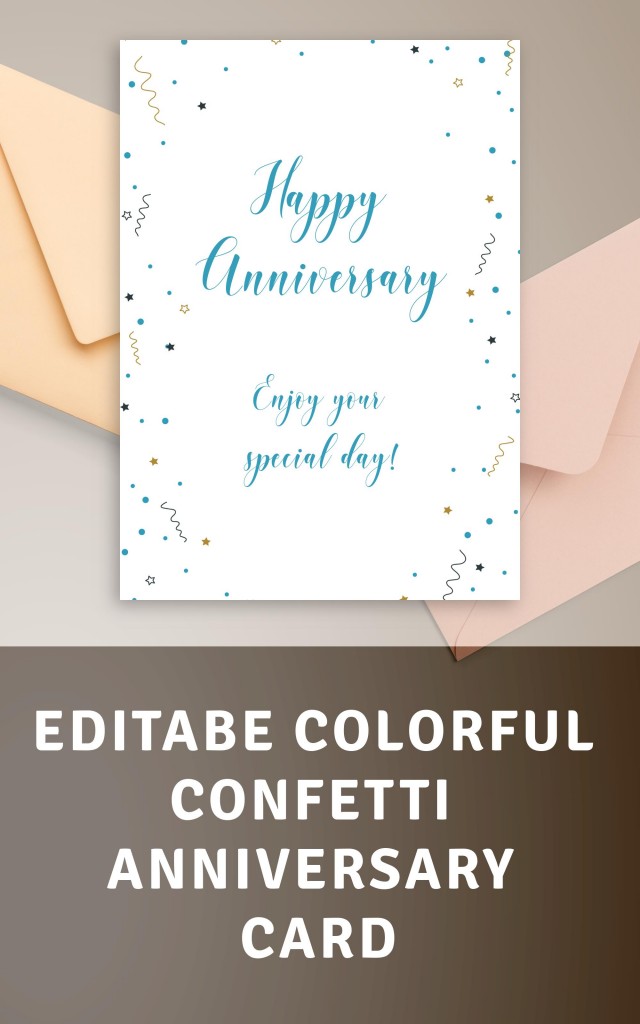 Colorful Confetti Anniversary Card Template Editable Online