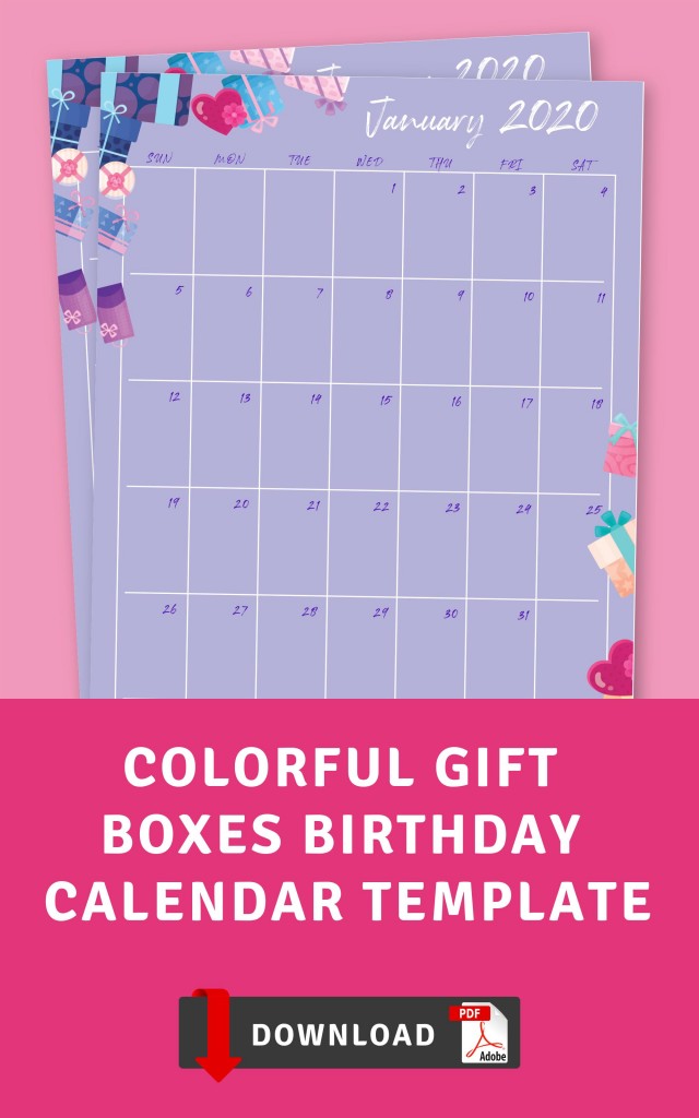 Colorful Gift Boxes Birthday Calendar Template - Printable PDF