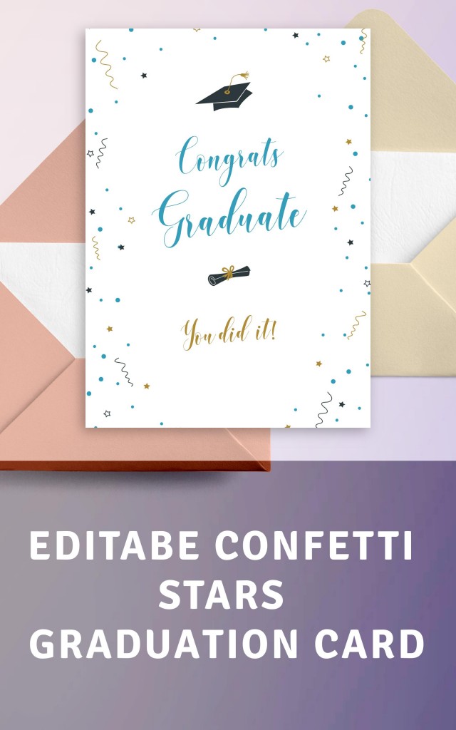 Confetti Stars Graduation Card Template Editable Online