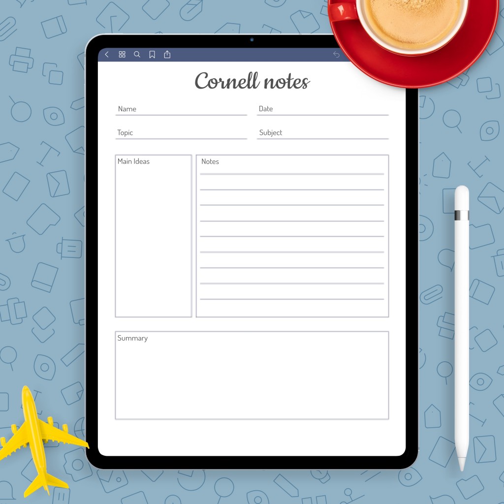 Cornell Notes Method Template Template - Printable PDF