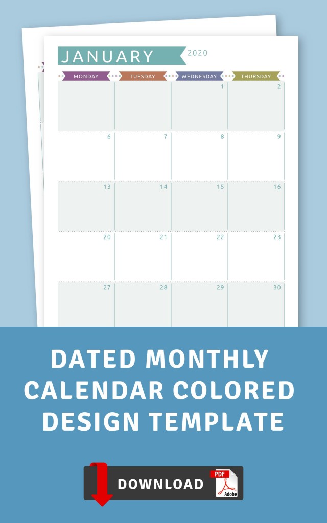 Dated Monthly Calendar Colored Design Template - Printable PDF