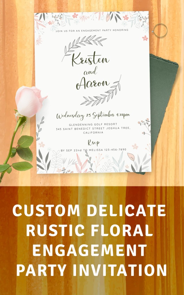 Delicate Rustic Floral Engagement Party Invitation Template Online Maker