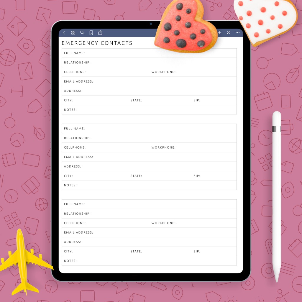 Emergency Contacts Template Template - Printable PDF