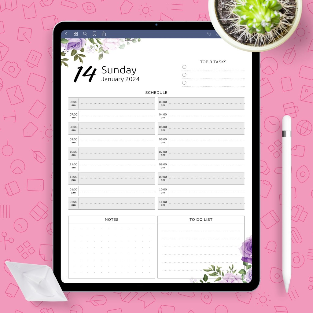 Floral Day Planner Template Template - Printable PDF
