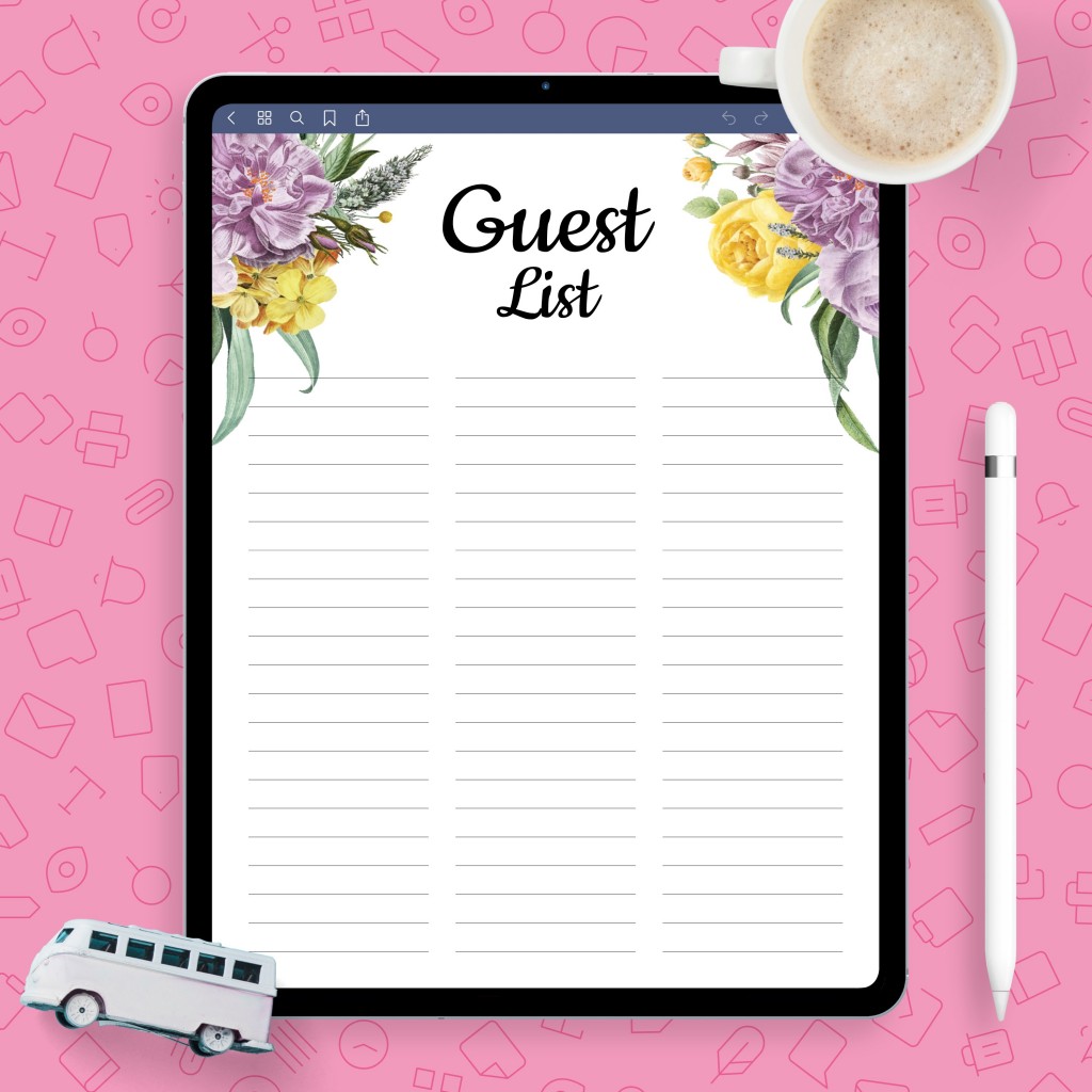 Floral Guest List Template - Printable PDF
