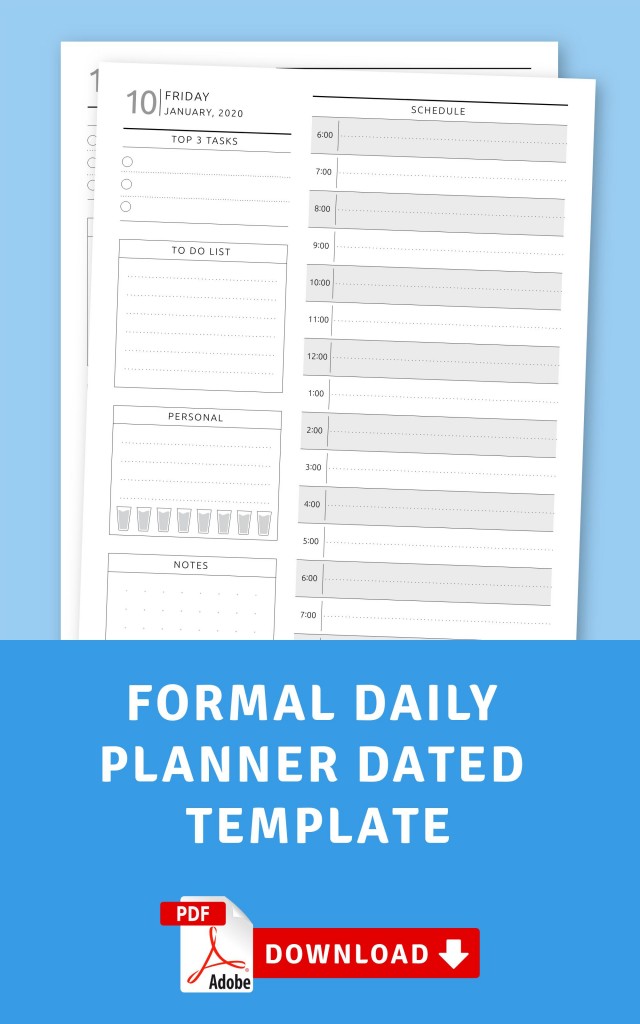 Formal Daily Planner Dated Template - Printable PDF