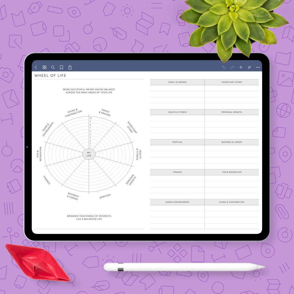 Formal Design Wheel Of Life Goal Tracker Template - Printable PDF