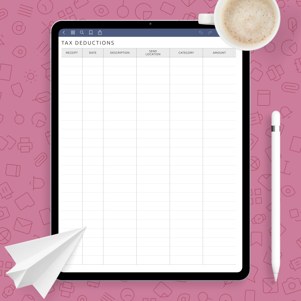 Formal Tax Deductions Tracker Template Template - Printable PDF