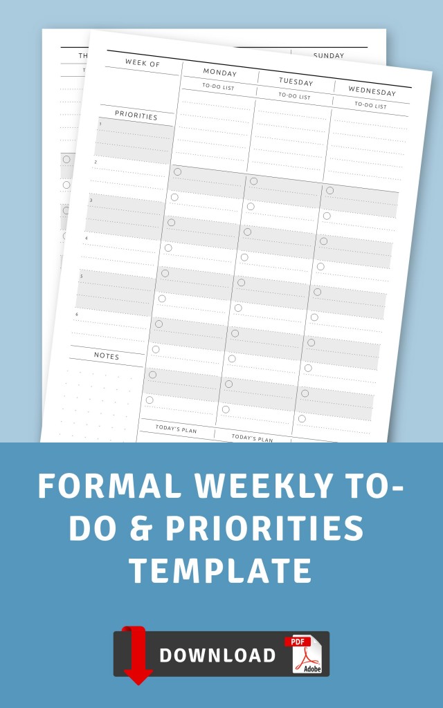 Formal Weekly To-Do & Priorities Template - Printable PDF
