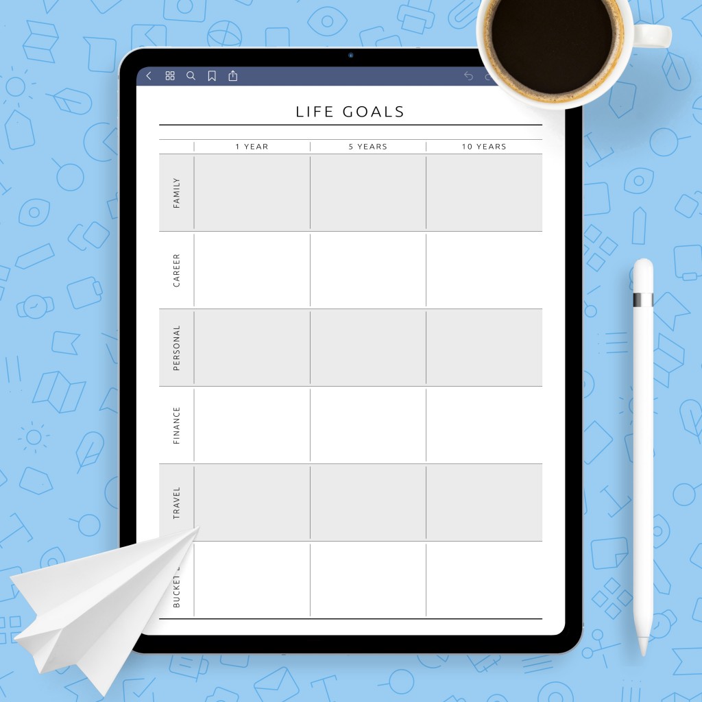 Formal Yearly Life Goals Settings Template - Printable PDF