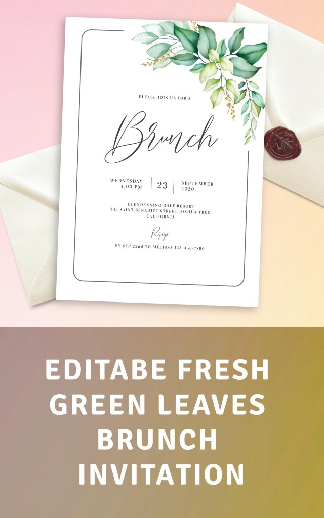 Fresh Green Leaves Brunch Invitation Template Online Maker