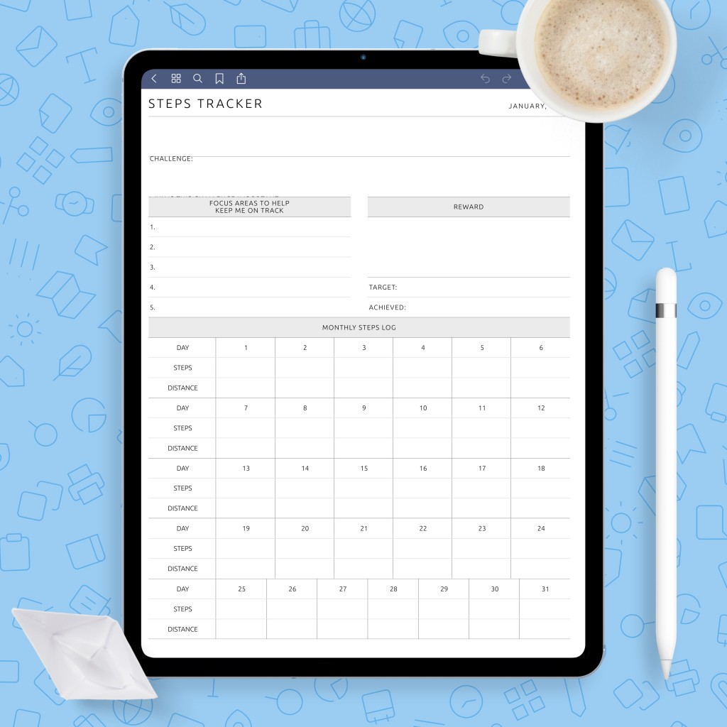 Full Steps Tracker Template Template - Printable PDF