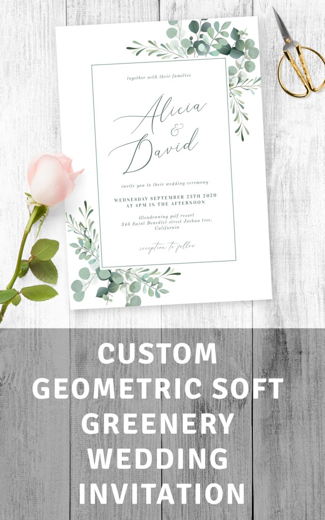 Geometric Soft Greenery Wedding Invitation Template Online Maker