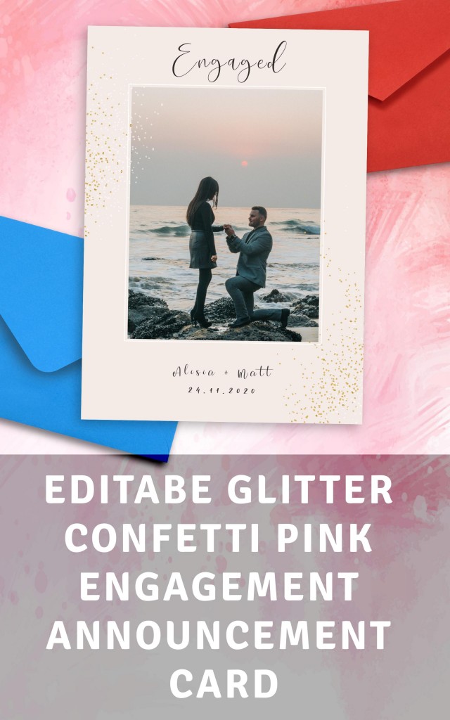 Glitter Confetti Pink Engagement Announcement Card Template Online Maker