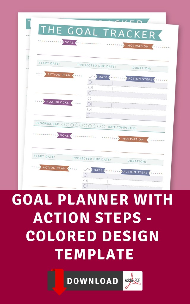 Goal Planner with Action Steps - Colored Design Template - Printable PDF